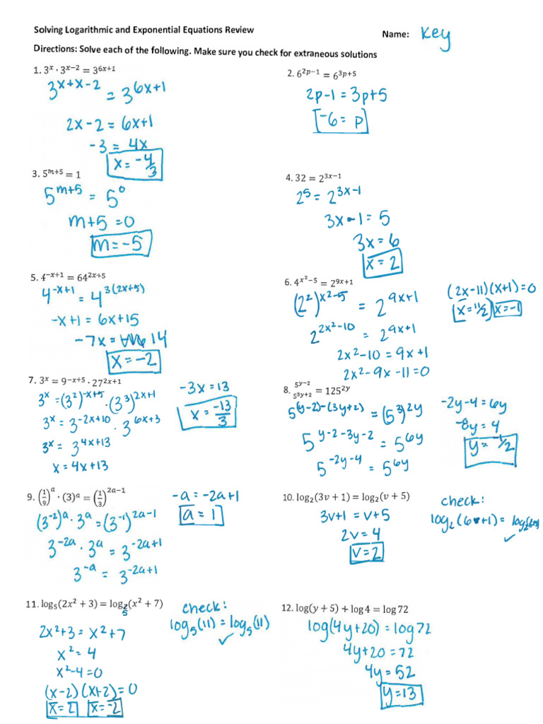 Exponents & Logs Tuts - Solutions | PDF
