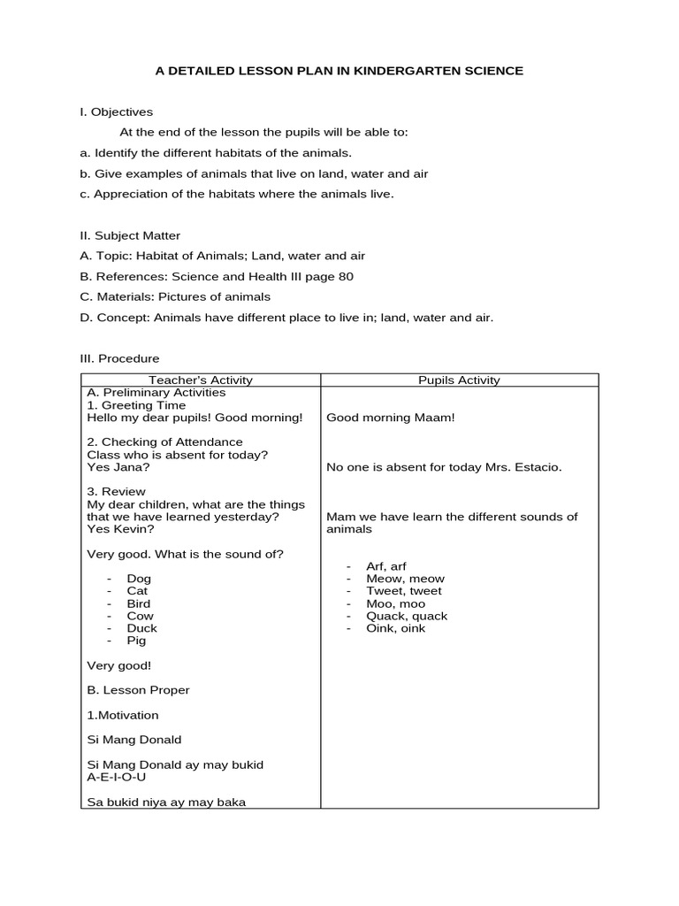 Detailed Lesson Plan in Kindergarten Science | PDF