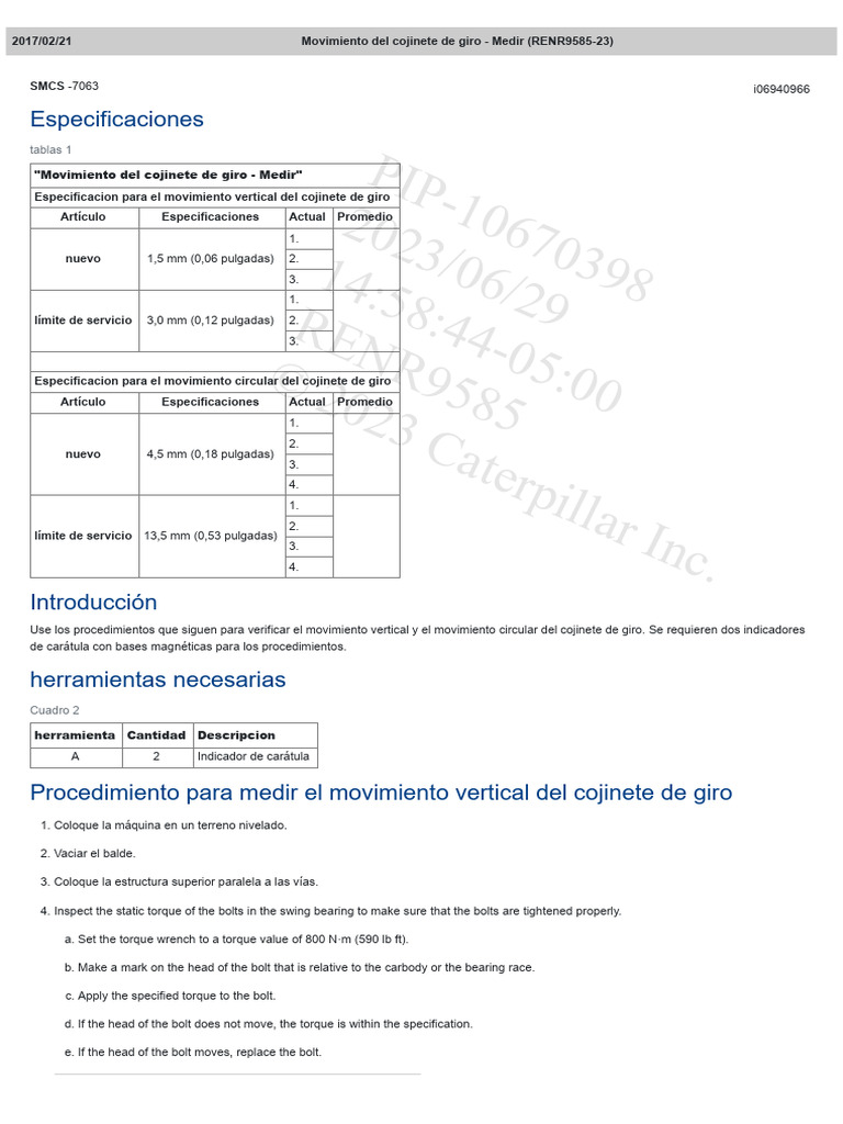 336DL - Movimiento Del Cojinete de Giro - Medir | PDF