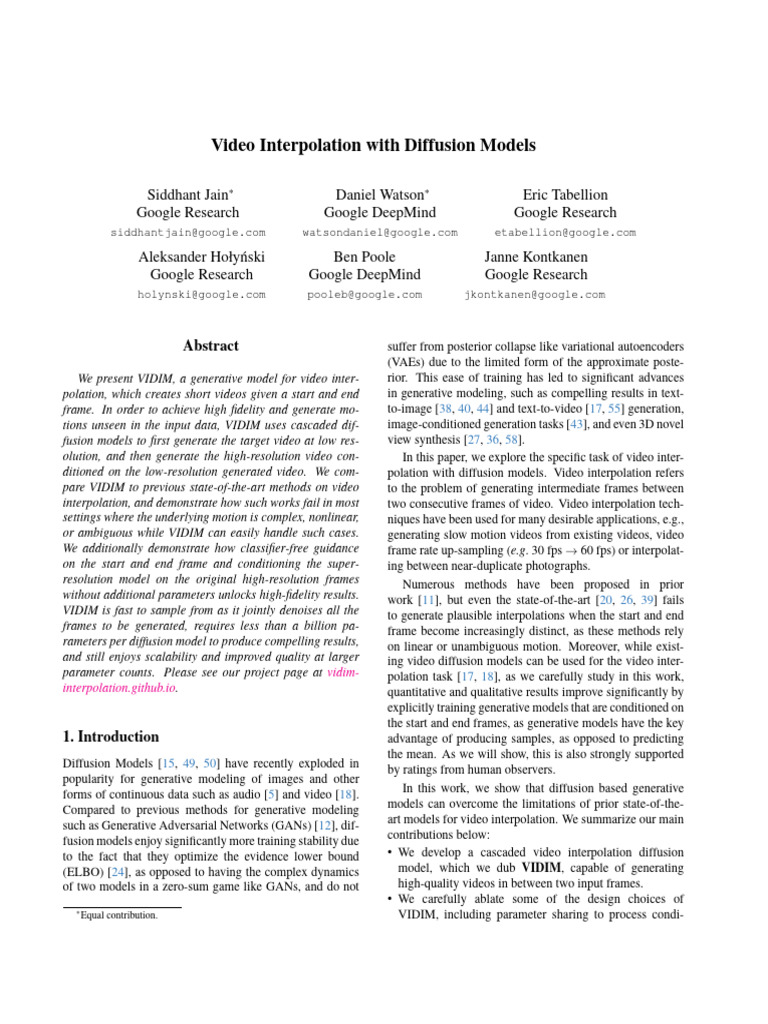 Video Interpolation With Diffusion Models | PDF