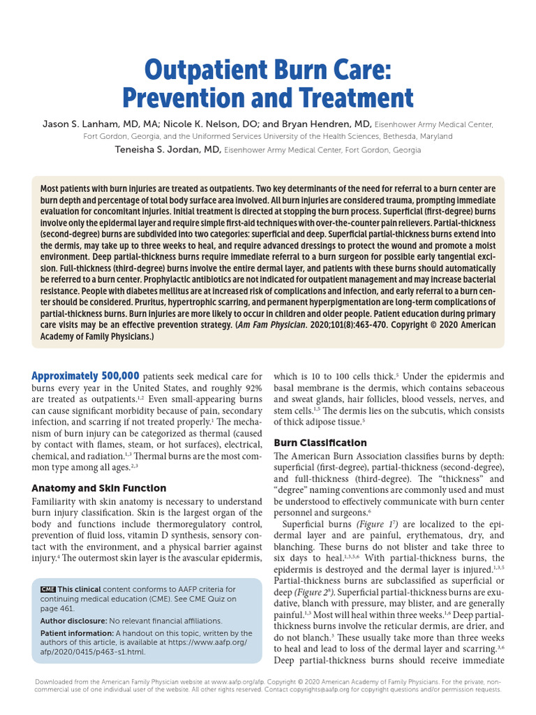 Outpatient Burn Care: Prevention and Treatment: Approximately 500,000 | PDF