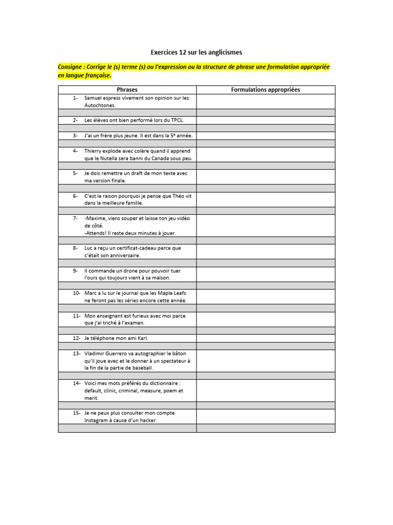 Exercices 12 Anglicismes | PDF