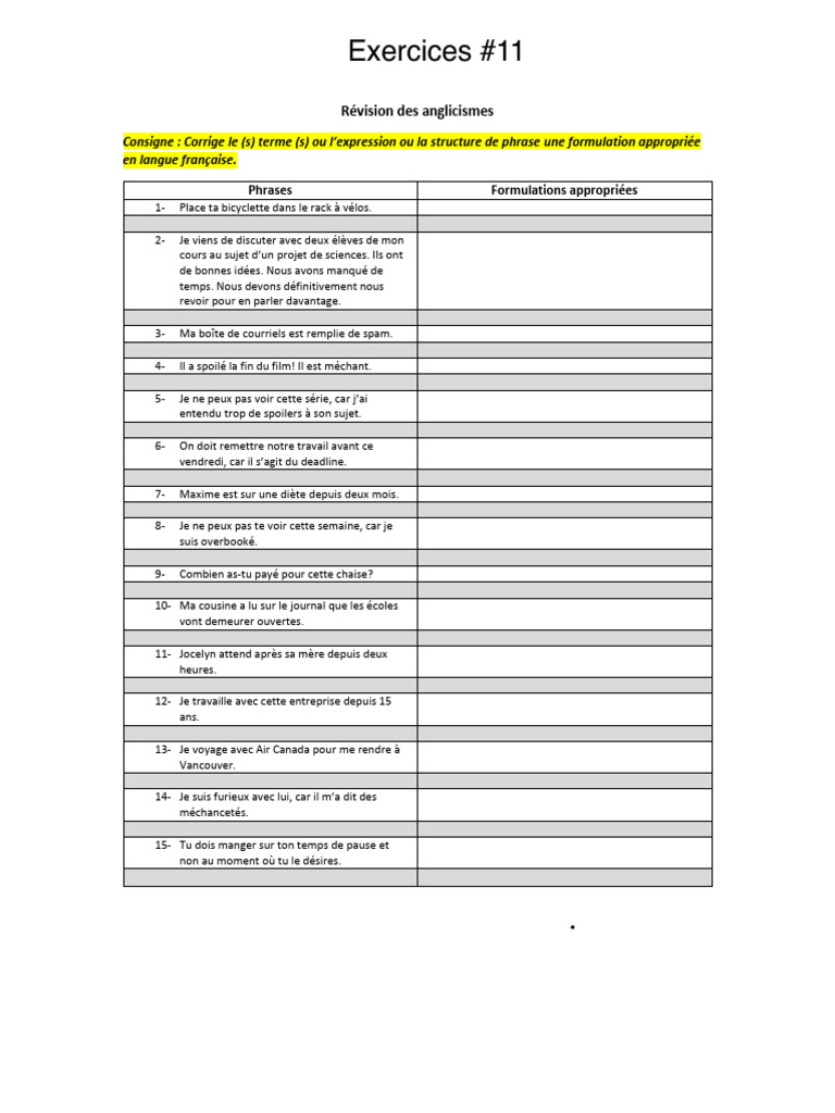 Exercices 11 Anglicismes | PDF