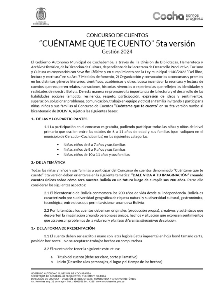 Concurso De Cuentos 2024 Ok Pdf