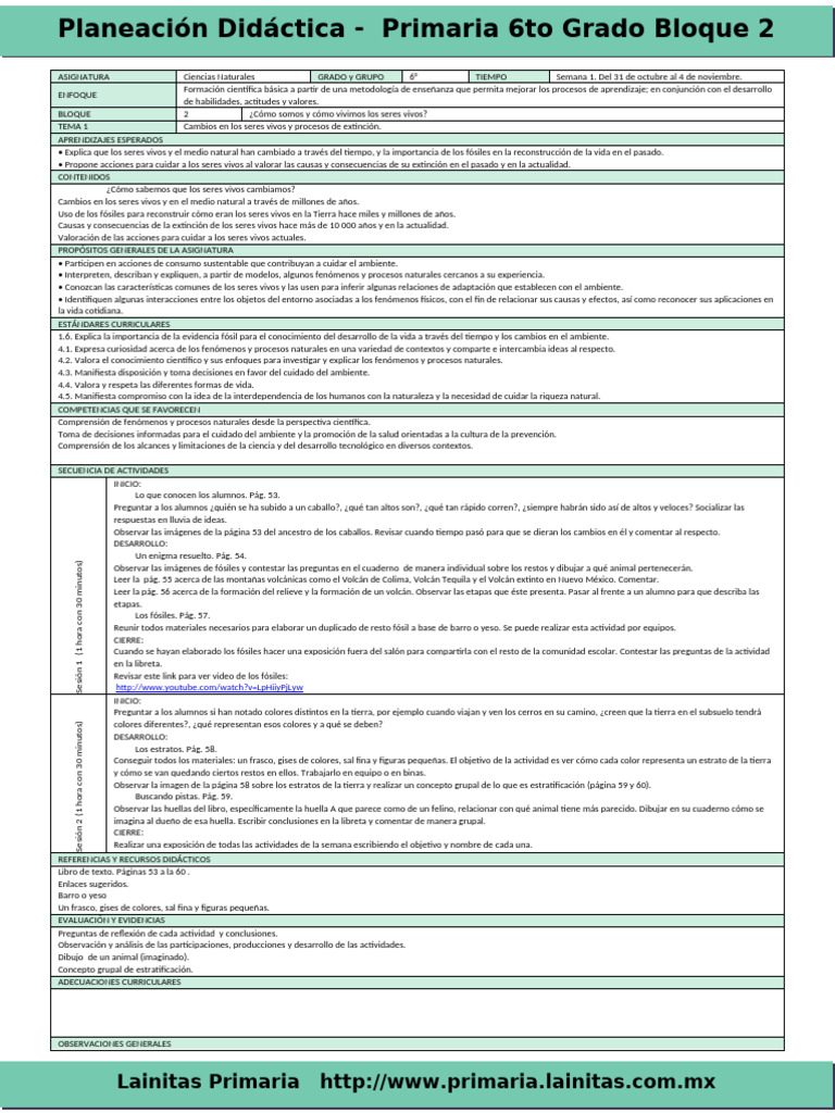 Plan 6to Grado - Bloque 2 Ciencias Naturales (2016-2017) | PDF