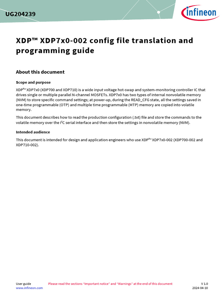 Infineon-XDP XDP7x0 002 Config File Translation and Programming guide-UserManual-v01 00-EN | PDF