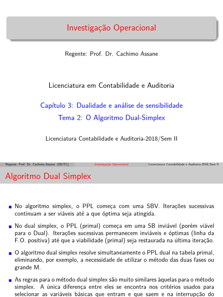 Capitulo 3 - Parte II - O Algoritmo Dual - Simplex | PDF