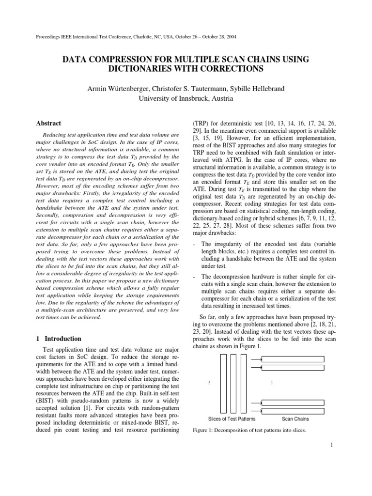 Data Compression For Multiple Scan Chains Using Dictionaries With Corrections | PDF | Data ...