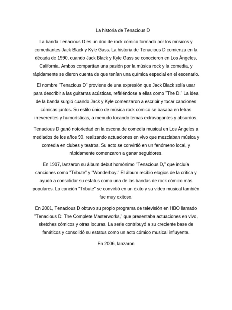 La Historia de Tenacious D | PDF