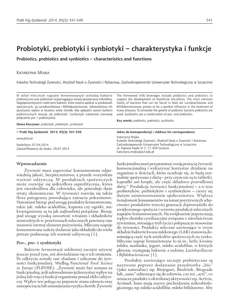 Probiotyki, Prebiotyki I Synbiotyki - Charakterystyka I Funkcje | PDF