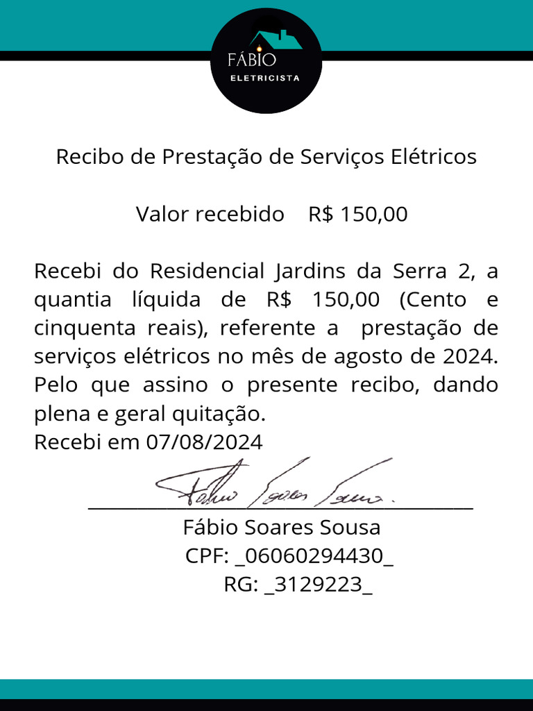 Recibo de Serviço - Fabio | PDF