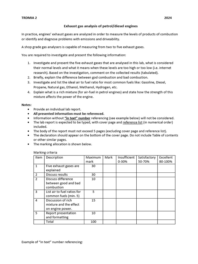 Lab 3 Exhaust Gas Analysis Handout | PDF