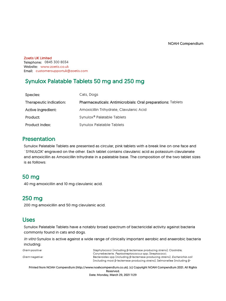 Synulox 50mg and 250mg | PDF