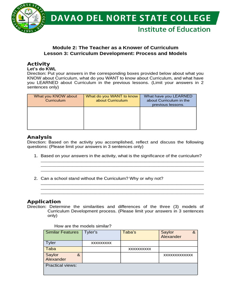 Module2-Lesson3 ActivitySheet | PDF