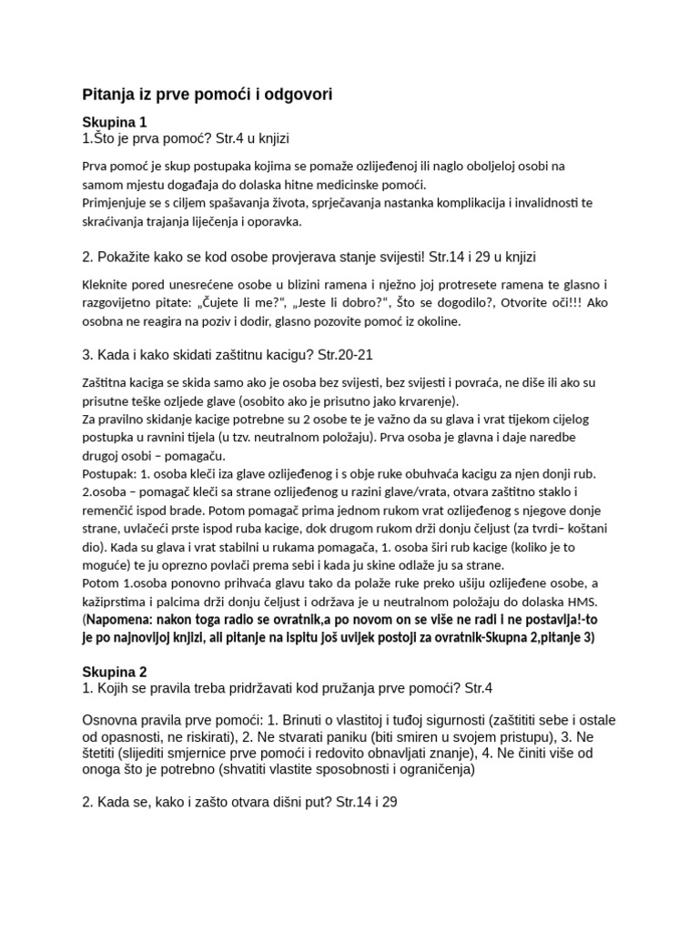 Pitanja I Odgovori Iz Prve Pomoći | PDF