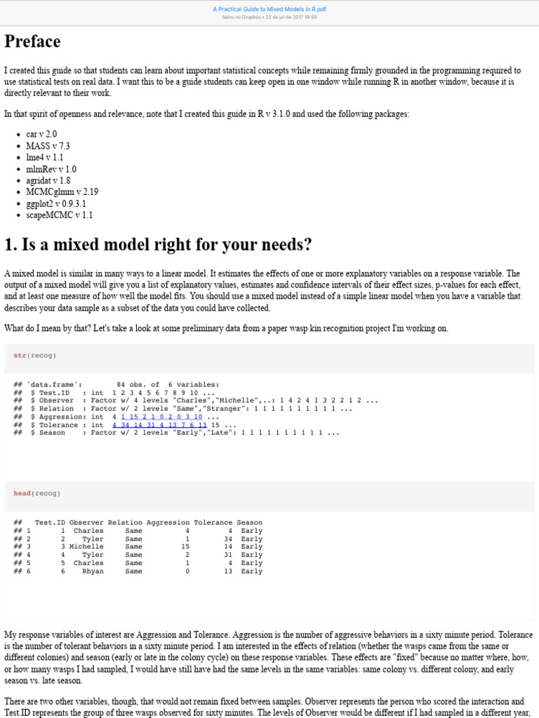 A Practical Guide To Mixed Models in R | PDF
