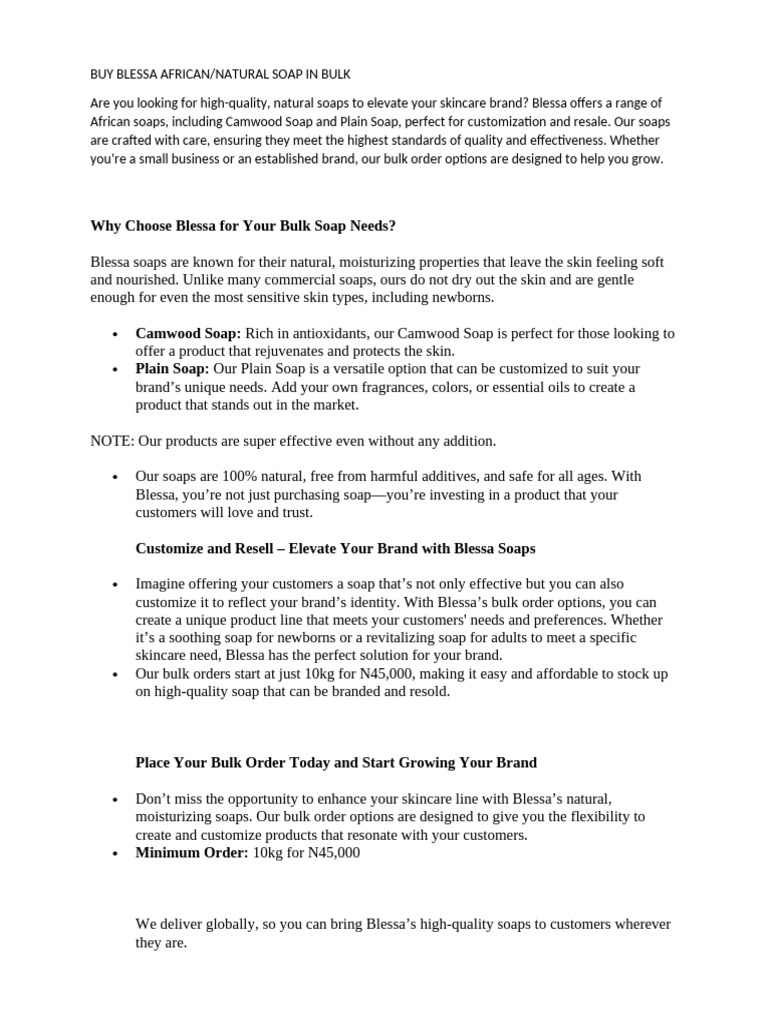 Blessa Soap in Bulk | PDF