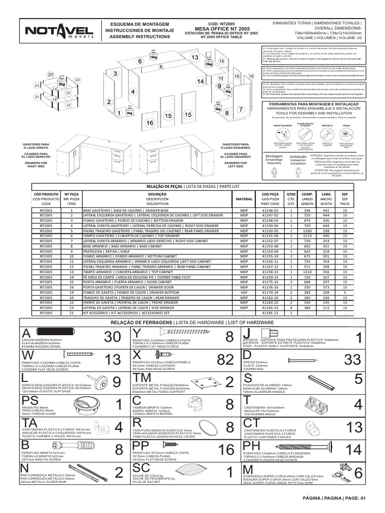 Mesa Office NT 2005 Manual de Montagem | PDF
