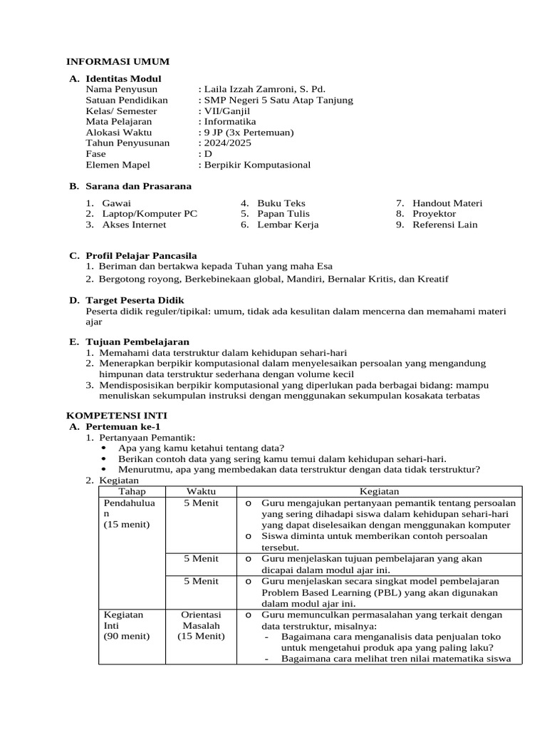 Modul Informatika 1 (BK) - Kls 7 Ganjil | PDF