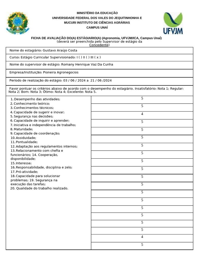 FichaAvalicao Concedente | PDF