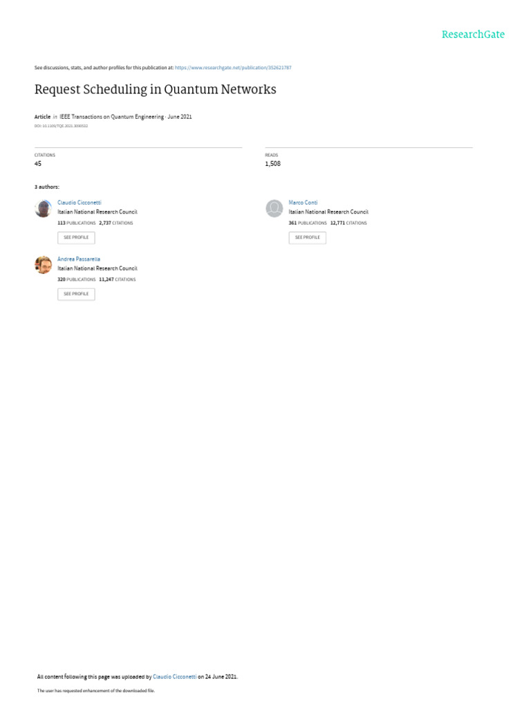 Request Scheduling in Quantum Networks | PDF