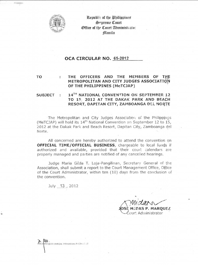 OCA Circular No. 65 2012 | PDF