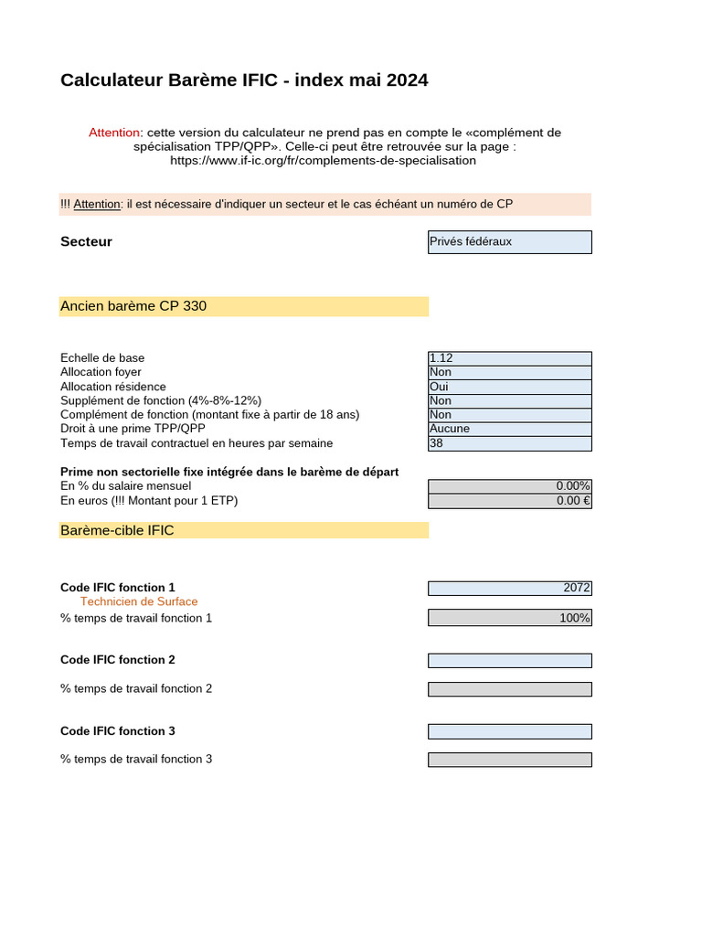 Calculateur Barème IFIC - Index 01-05-2024 | PDF