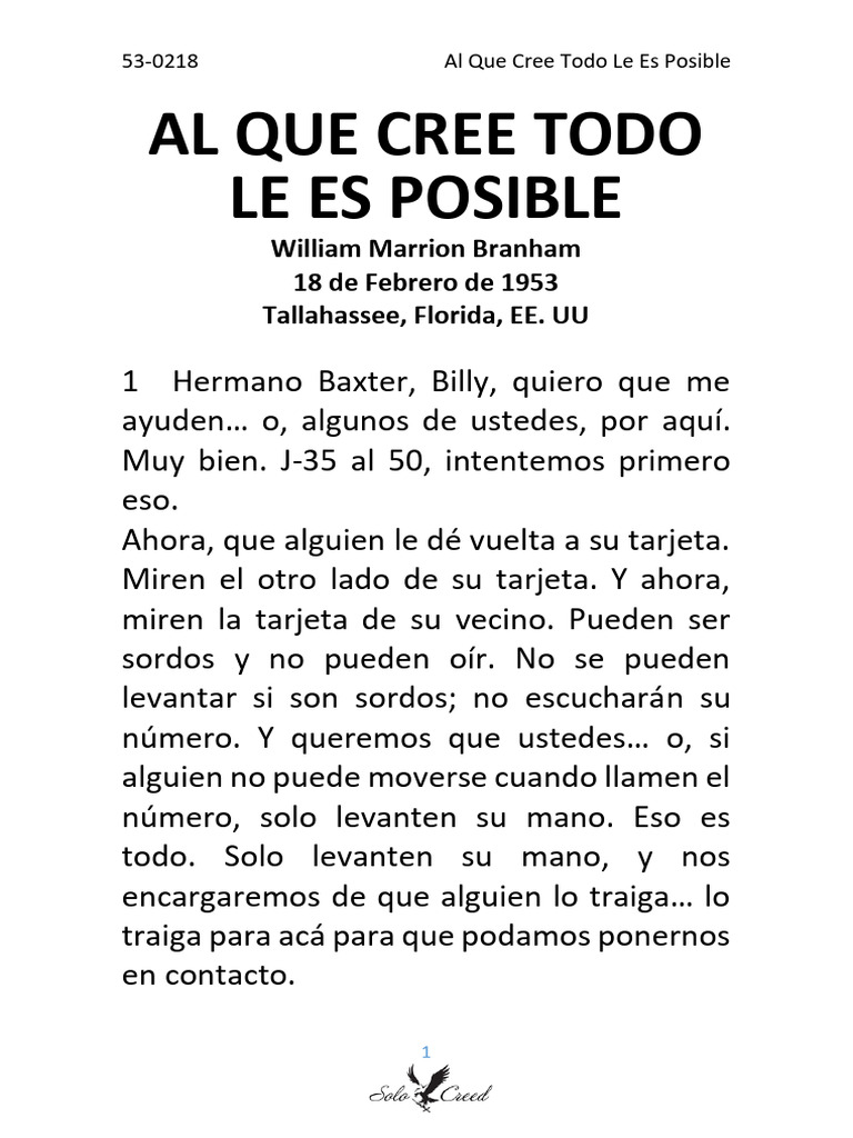 53-0218 Al Que Cree Todo Le Es Posible Hub | PDF