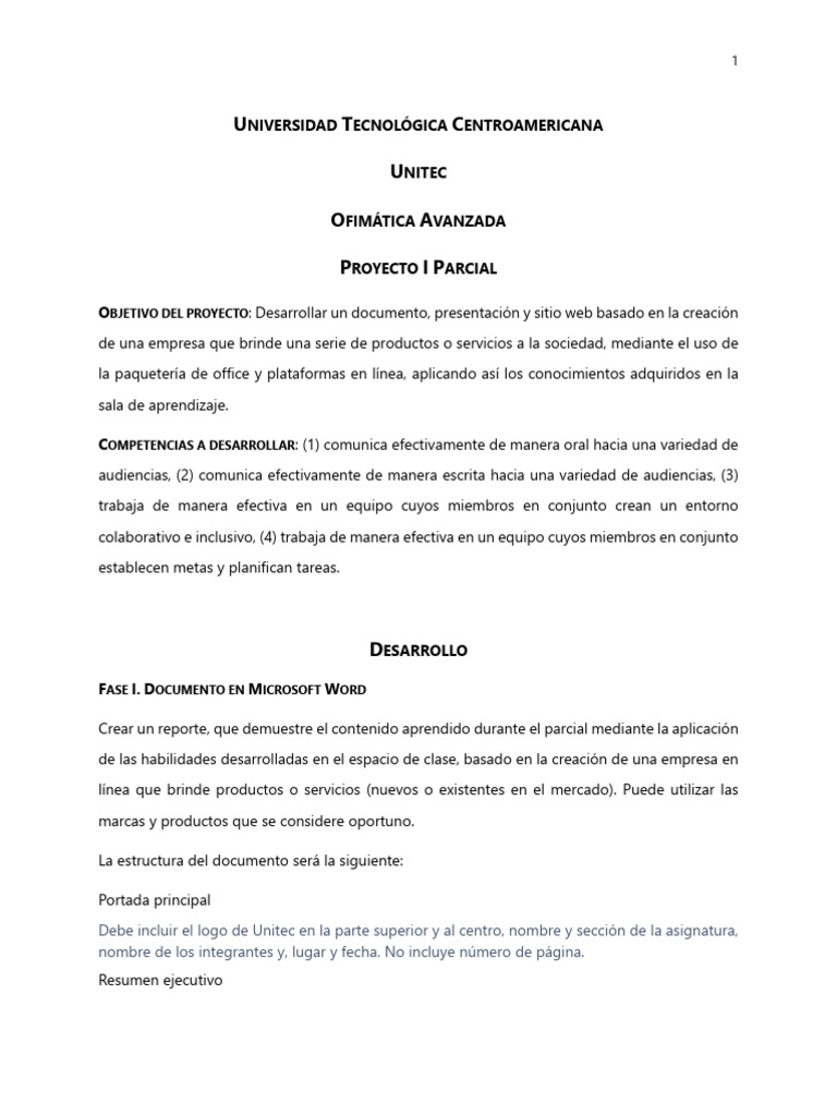 Instrucciones Proyecto IParcial Ofimática Avanzada | PDF