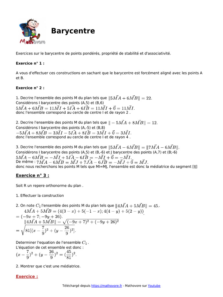 Barycentre Corrige Des Exercices de Maths en 1ere en PDF 2 | PDF