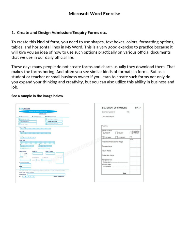 Microsoft Word Exercises | PDF