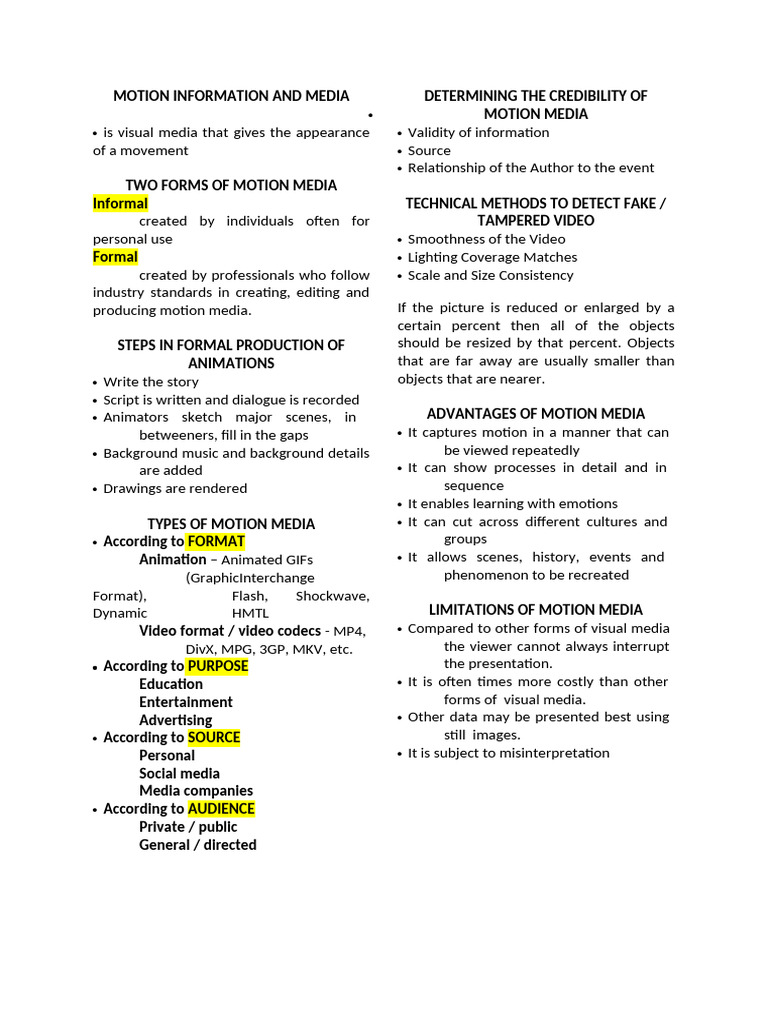 Motion Information and Media | PDF | Video | Computers