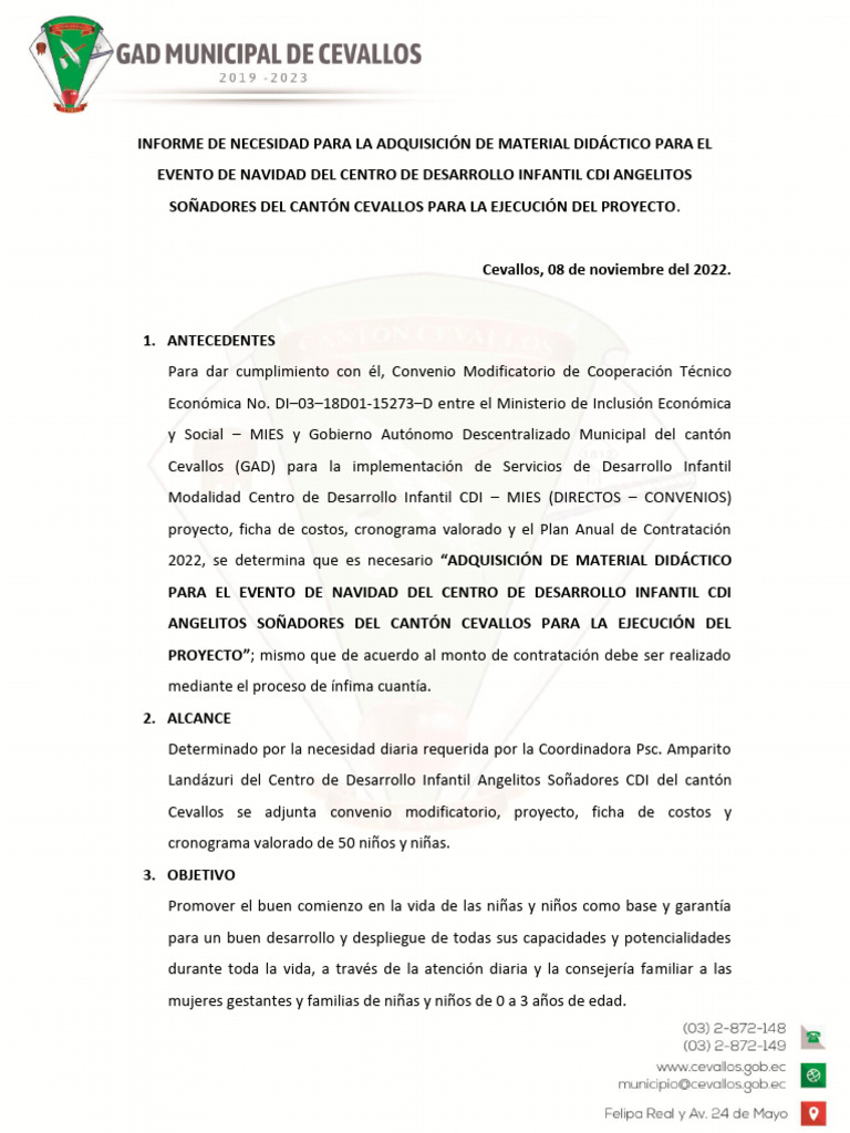 093-2022-INFORME NECESIDAD ADQ MATERIAL DIDACTICO CDI ANGELITOS-signed-signed-signed | PDF