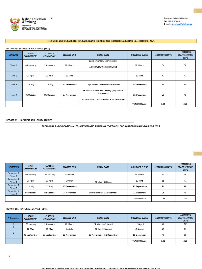 2025 Tvet Colleges Academic Calendar | PDF