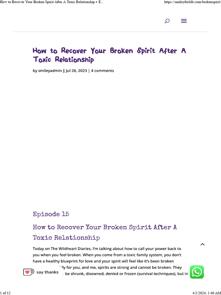 How To Recover Your Broken Spirit After A Toxic Relationship Empowering Highly Sensitives ...