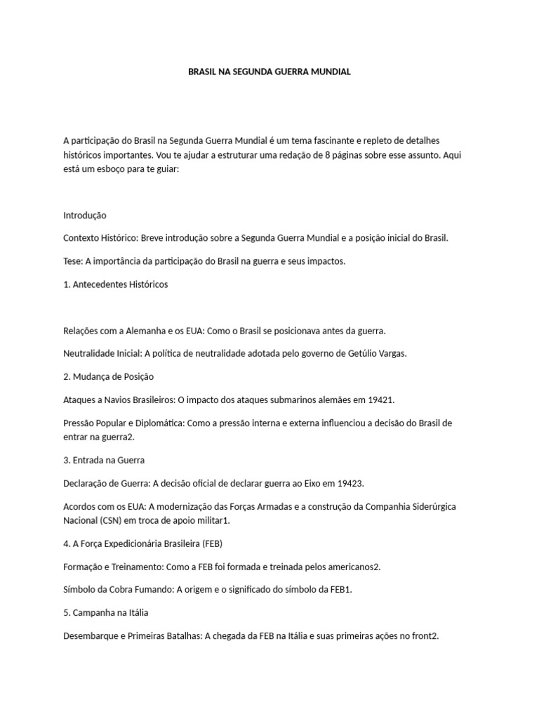 Brasil na Segunda Guerra Mundial: A FEB | PDF | Segunda Guerra Mundial ...