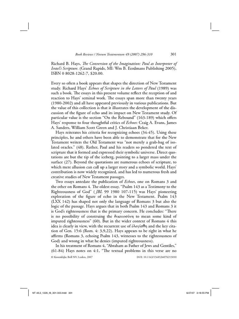 Journals NT 49 3 Article-P301 7-Preview | PDF | Epistle To The Romans | Social Science
