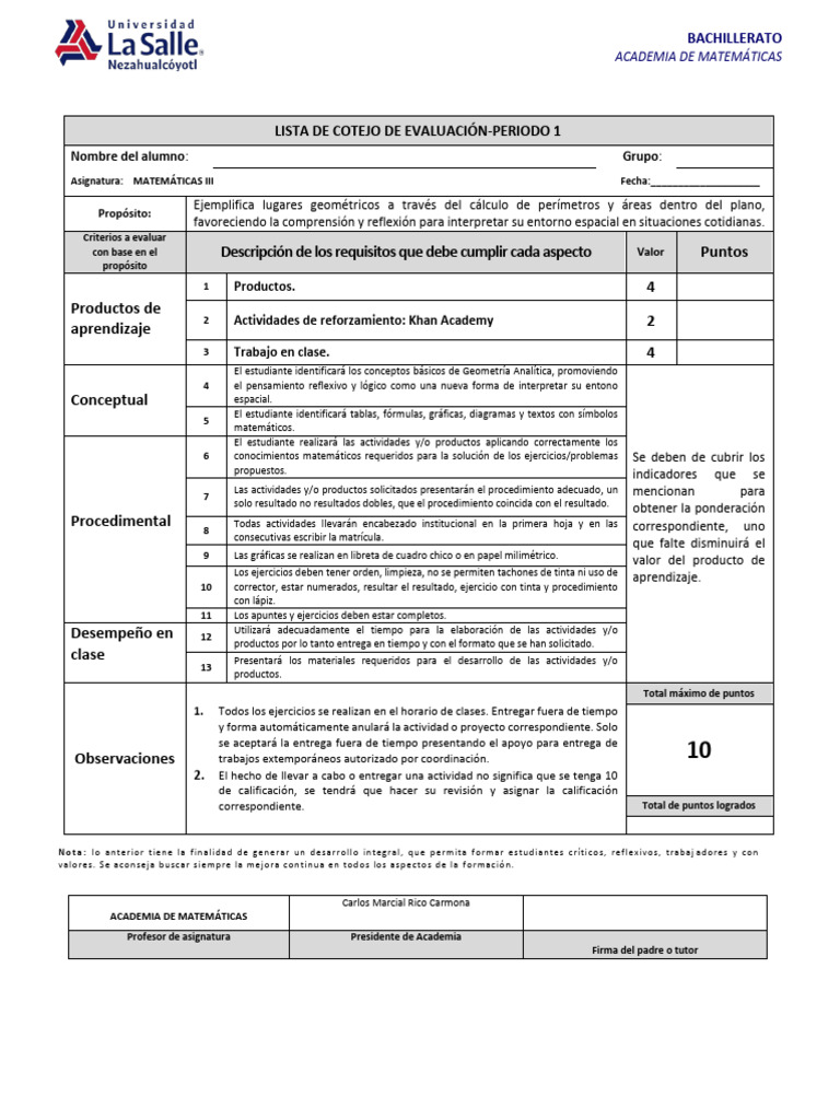 M3 - Lista de Cotejo 1P-25-1 | PDF