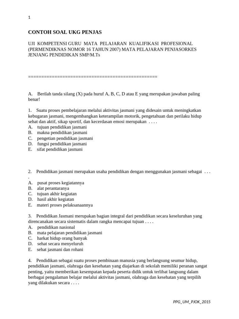 Contoh Soal Ukg Penjas 2 | PDF