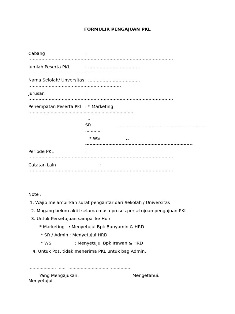 Form Pengajuan PKL | PDF