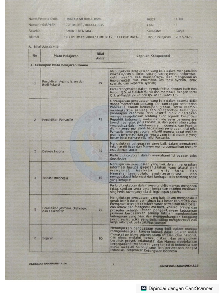 Transkrip Nilai | PDF