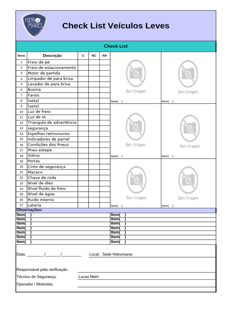 Check List Veículos Leves | PDF