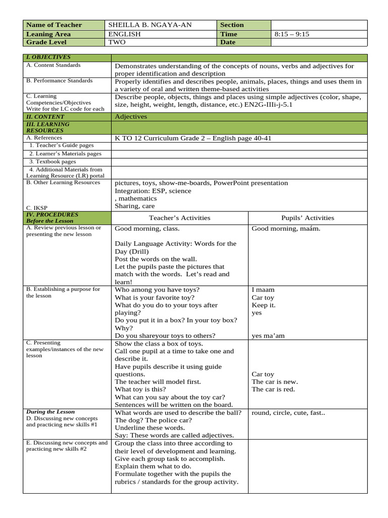 Cot 4 English Pdf English Language Adjective