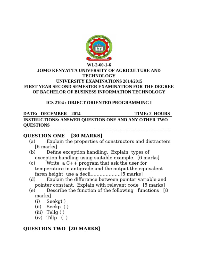 Ics 2104 Object Oriented Programming I Pdf C Teaching Methods 2787