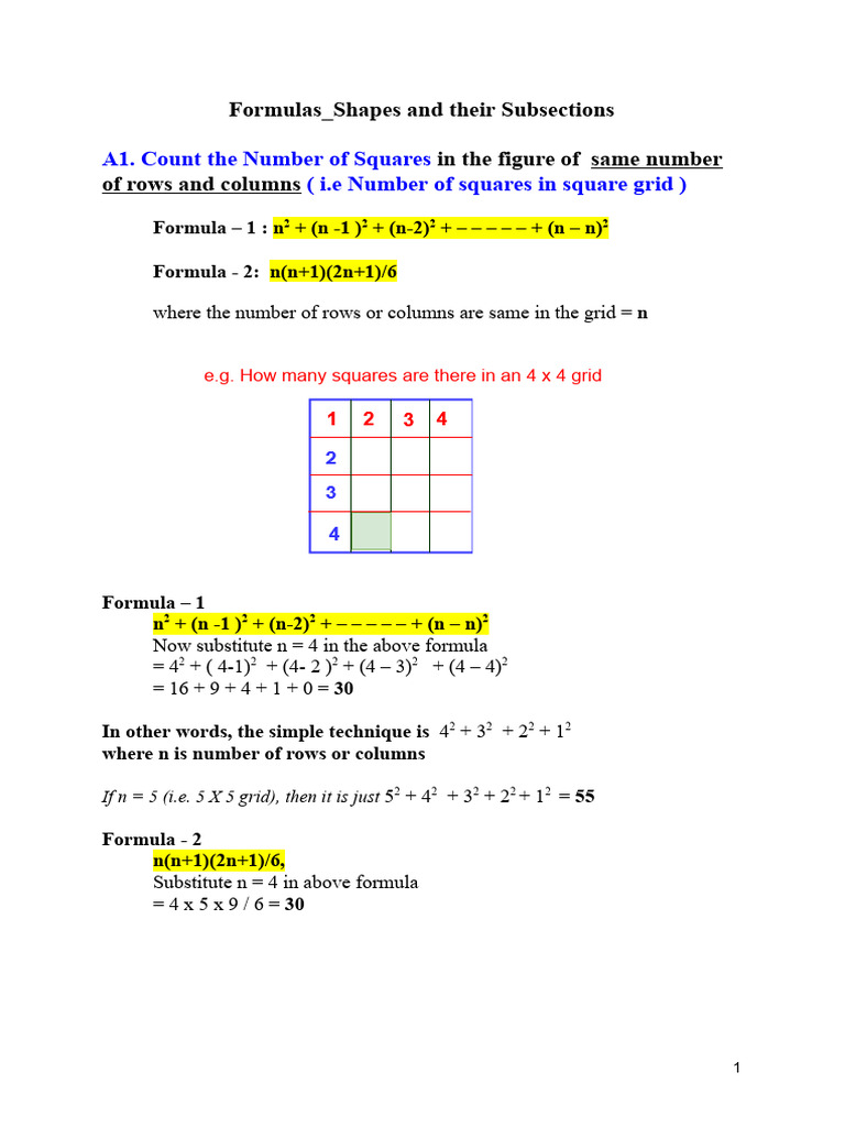 Formulas - Shapes and Their Subsections | PDF | Geometric Shapes ...