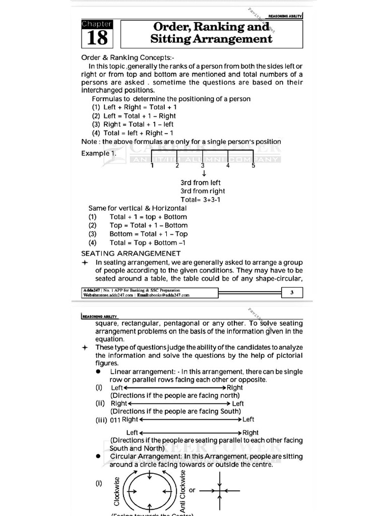 Order, Ranking and Sitting Arrangement Sample Problems | PDF