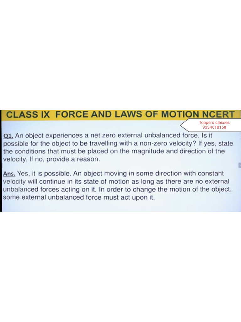 Force and Law of Motion Ex | PDF