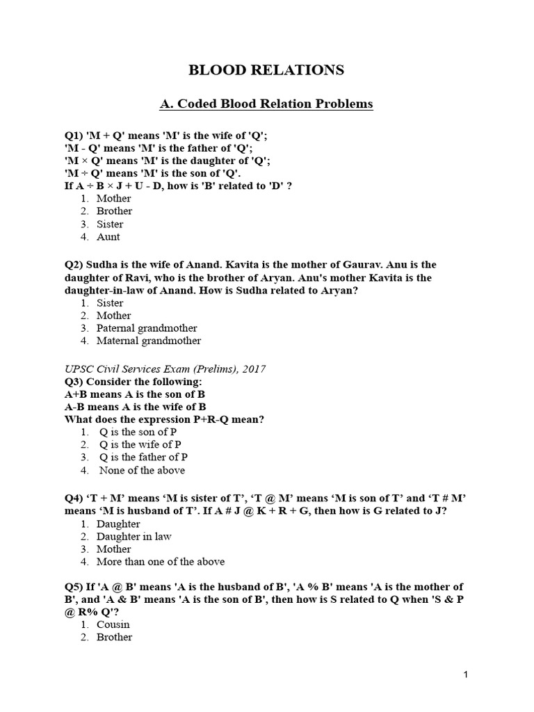 BLOOD RELATIONS - SET 1 | PDF