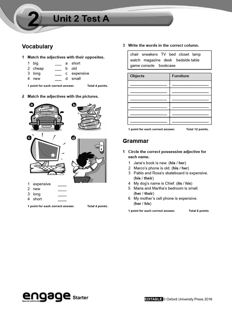 Engage Starter Unit 2 Test A | PDF | Furniture | Linguistics