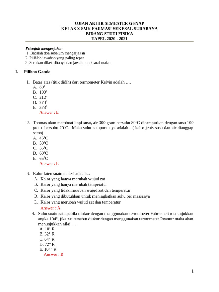 Uas Fisika Genap 2021 | PDF